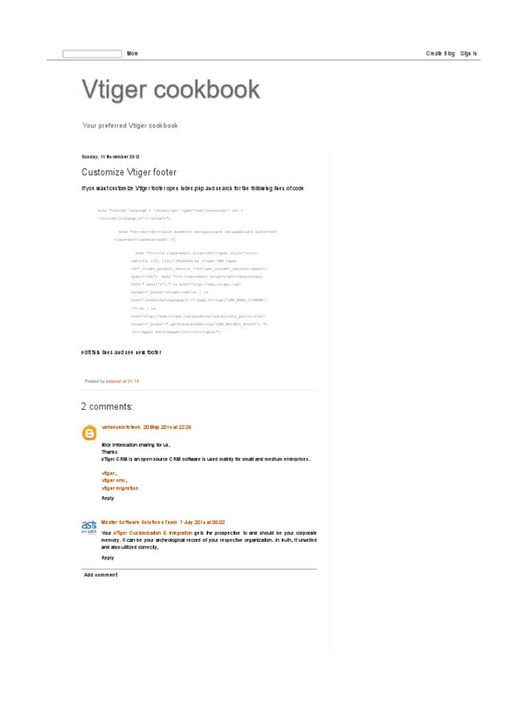 Vtiger Footer Customization Guide | PDF