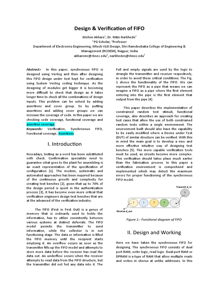 Design & Verification of FIFO | PDF | Random Access Memory | Formal Verification