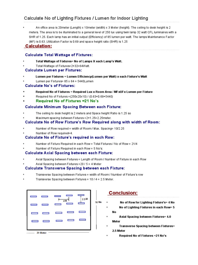 Calculation:: Calculate No of Lighting Fixtures / Lumen For Indoor ...