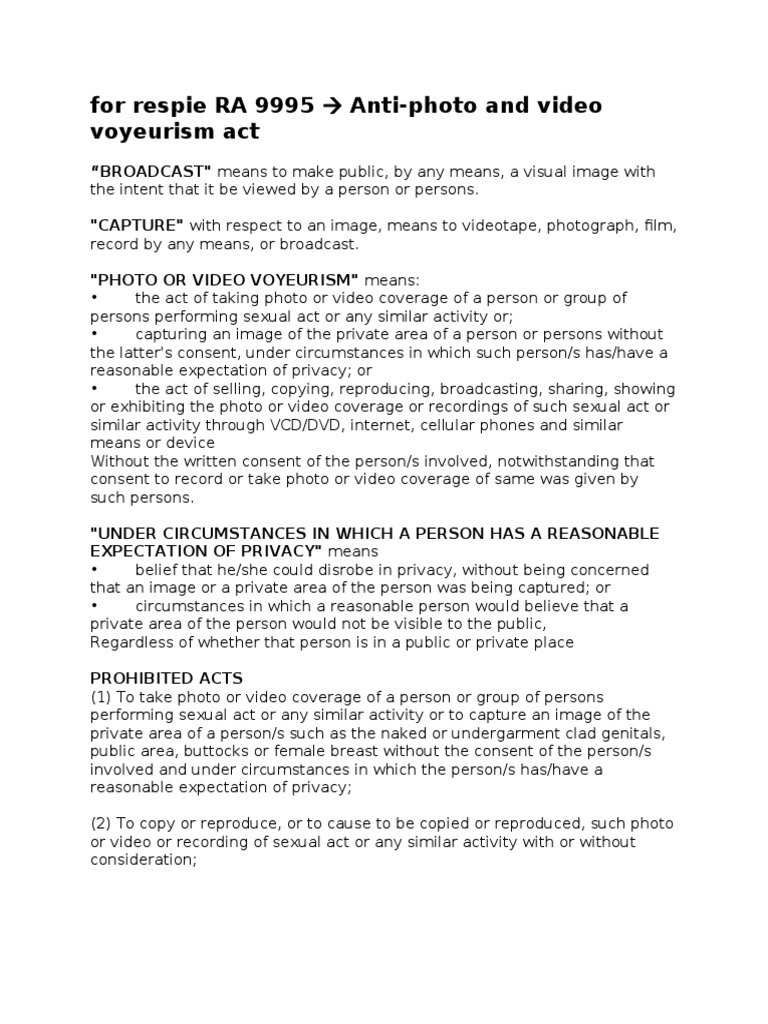 For Respie RA 9995 Anti-Photo and Video Voyeurism Act | PDF | Video ...