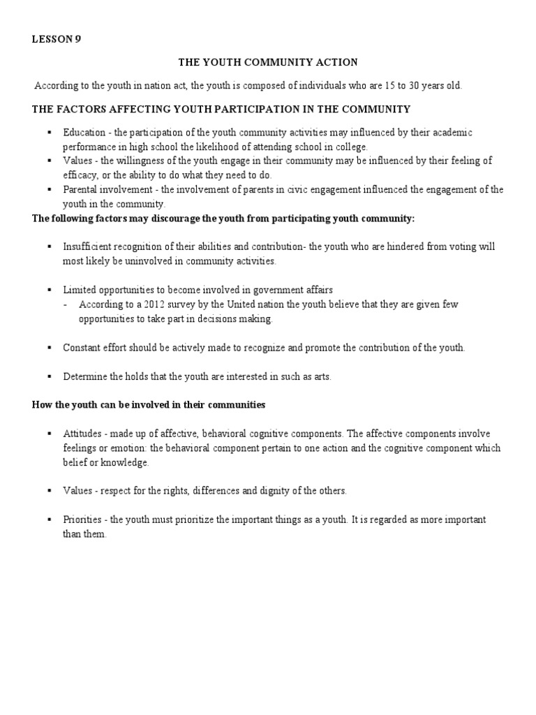 Lesson 9 The Youth Community Action | PDF