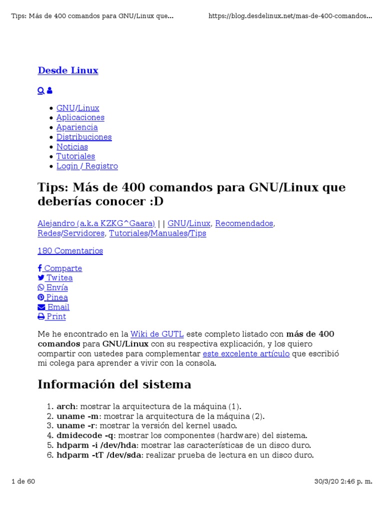 Tips: Más de 400 Comandos para GNU Linux Que Deberías Conocer :D | PDF ...