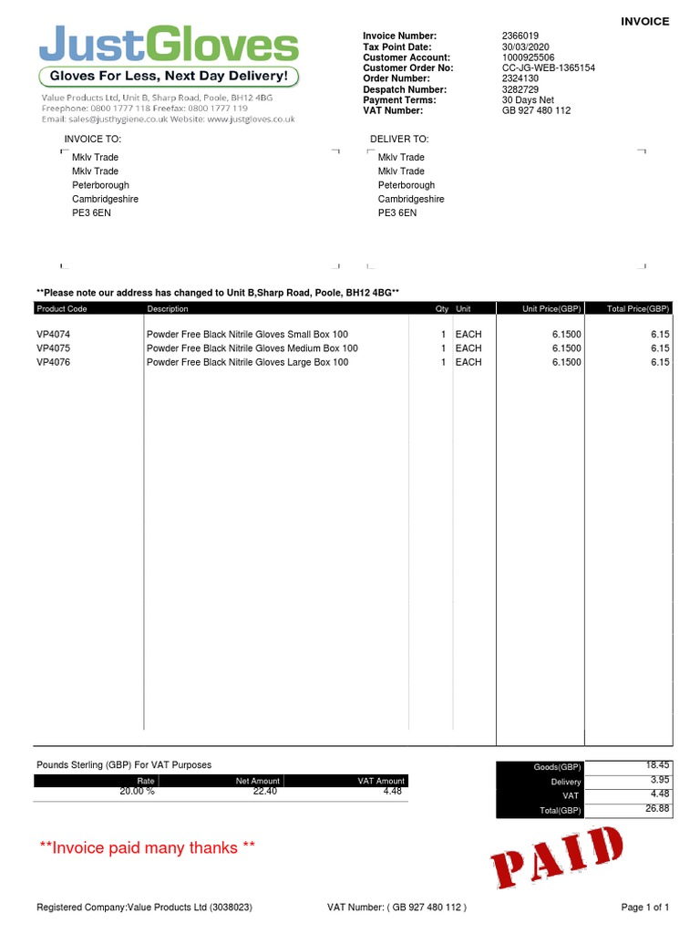 Invoice JustGloves | PDF | Invoice | Pound Sterling