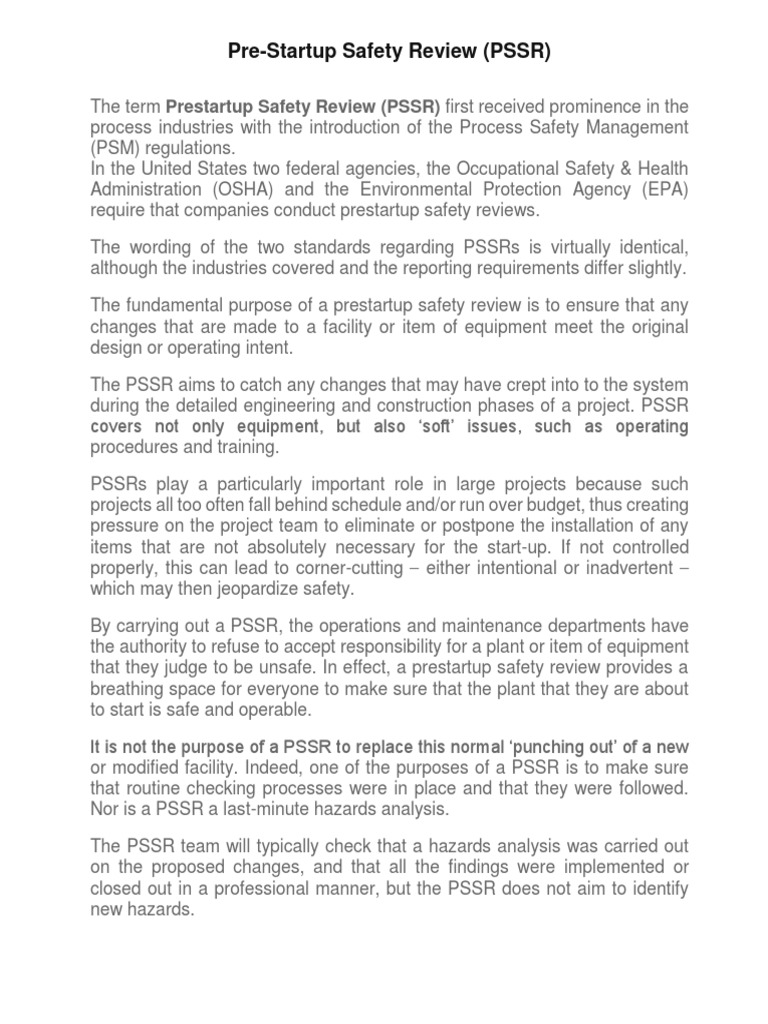 Pre-Startup Safety Review PDF | PDF | Safety | Prevention