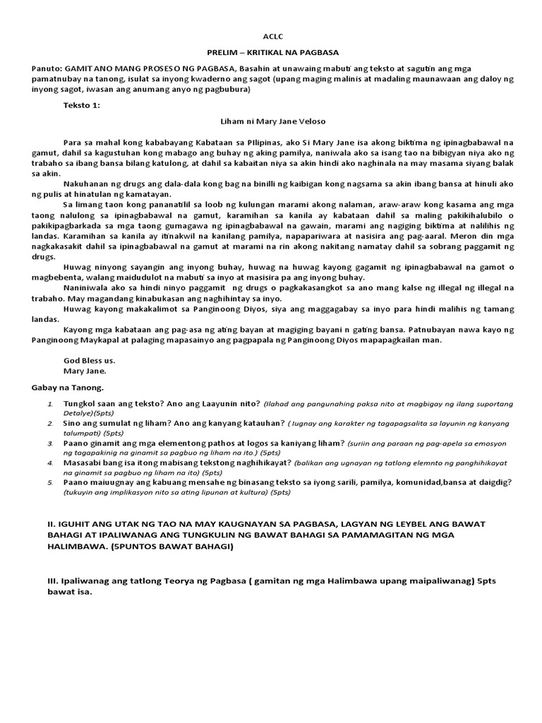 Kritikal Na Pag Basa (Prelim) | PDF