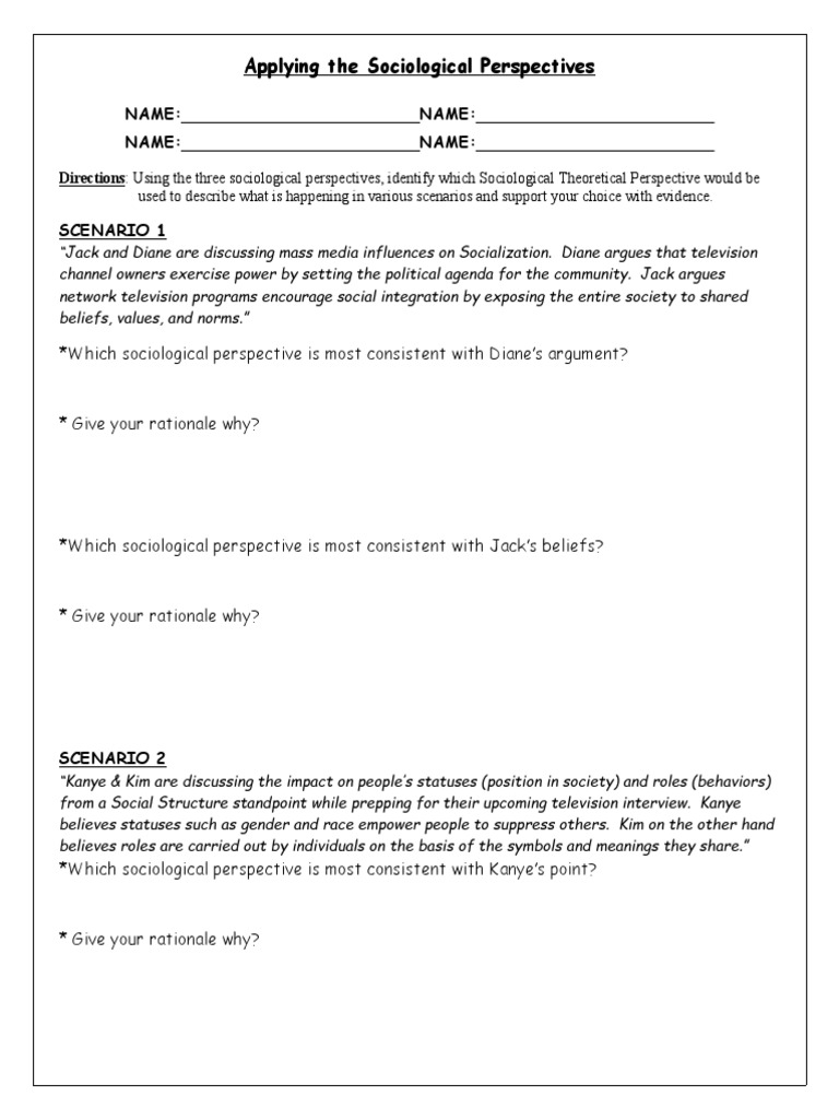 Sociological Perspectives Application Activity | PDF