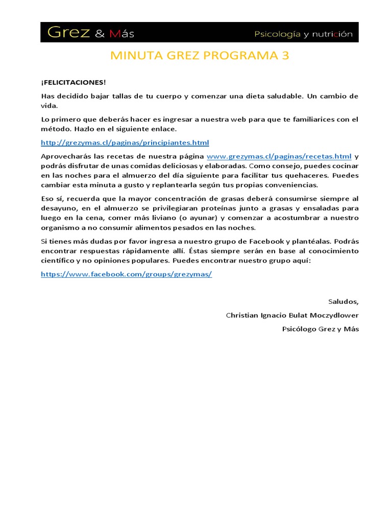 Minuta Grez Programa 3 PDF | PDF | ensalada | Postres