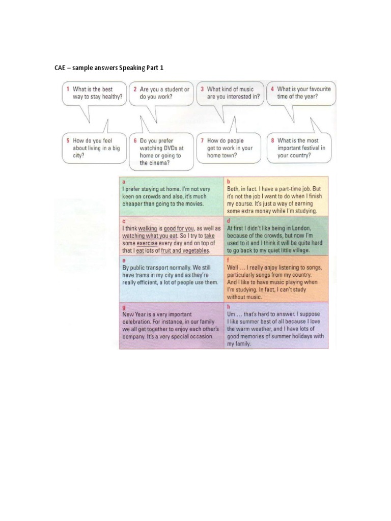 CAE - Sample Answers Speaking Part 1 | PDF