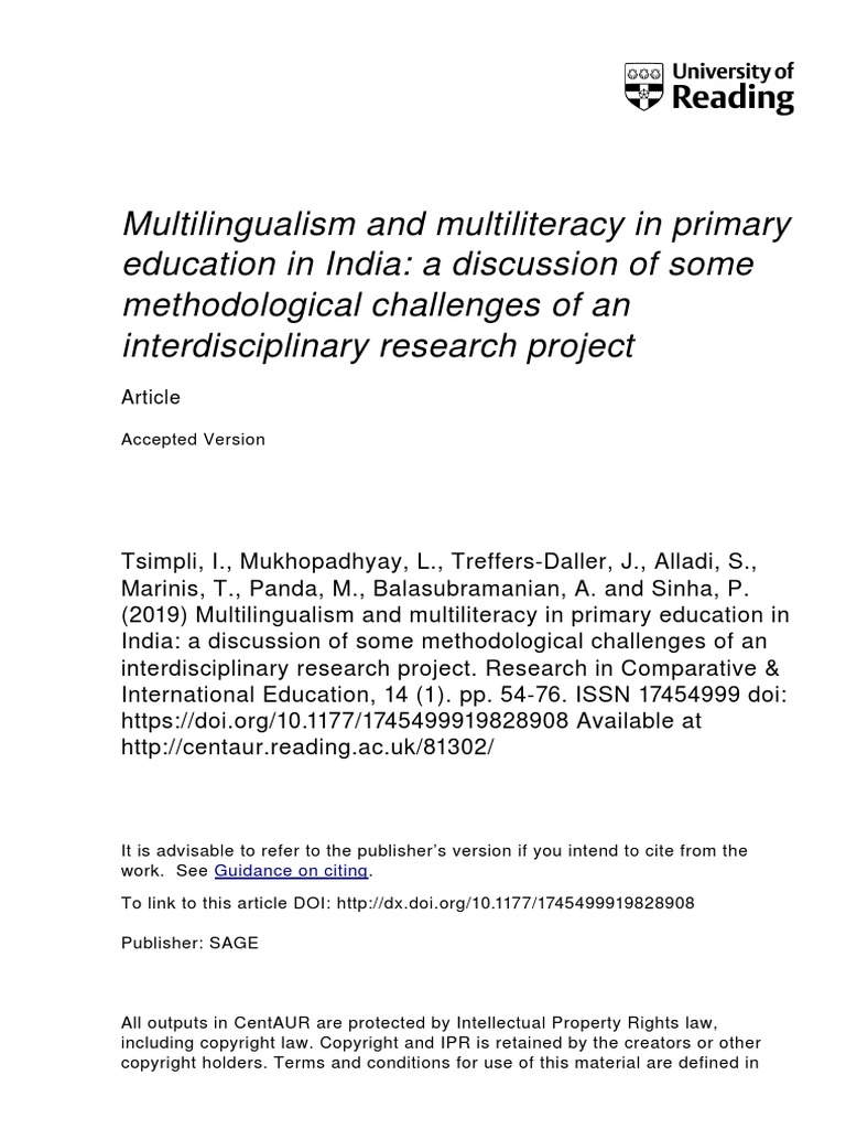 PAPER Multilingualism and Multiliteracy in Primary Education in India ...