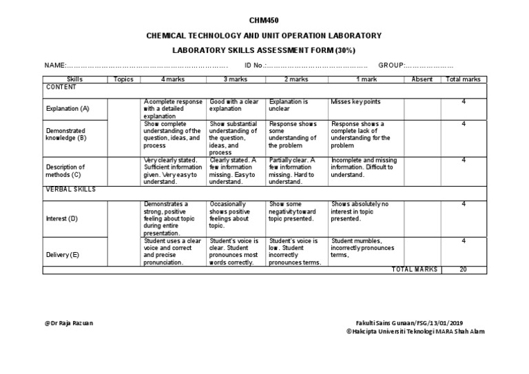 Rubric For cmt450 Lab Skill Assessment | PDF | Neuropsychology | Learning