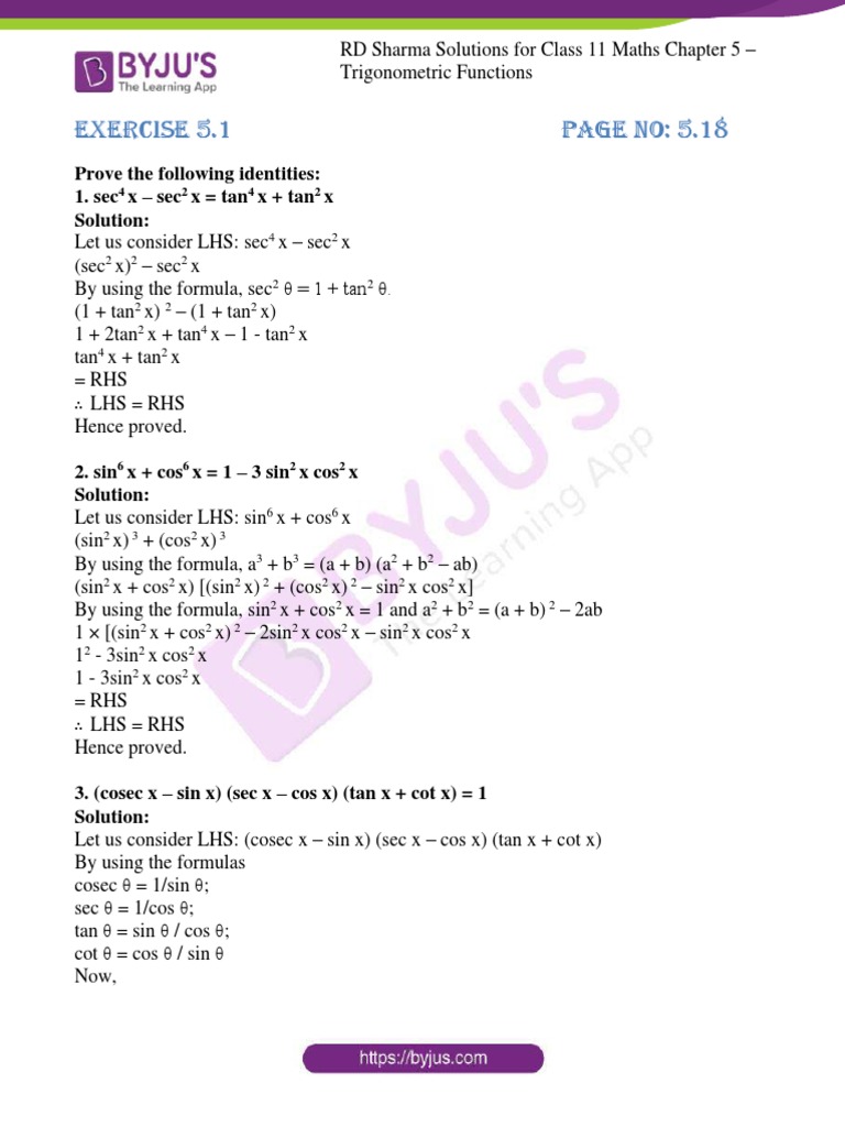 Class 11 Trigonometric Functions Solutions | PDF | Trigonometric ...