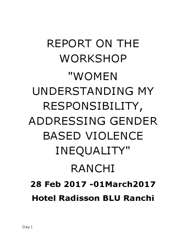 RANCHI GBV WORKSHOP - "WOMEN: Understanding My Responsibility in ...