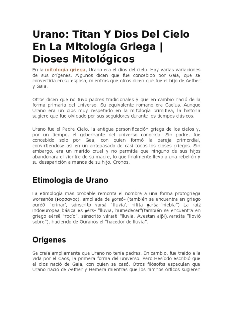 Urano | PDF | Mitología griega | Personajes mitologicos