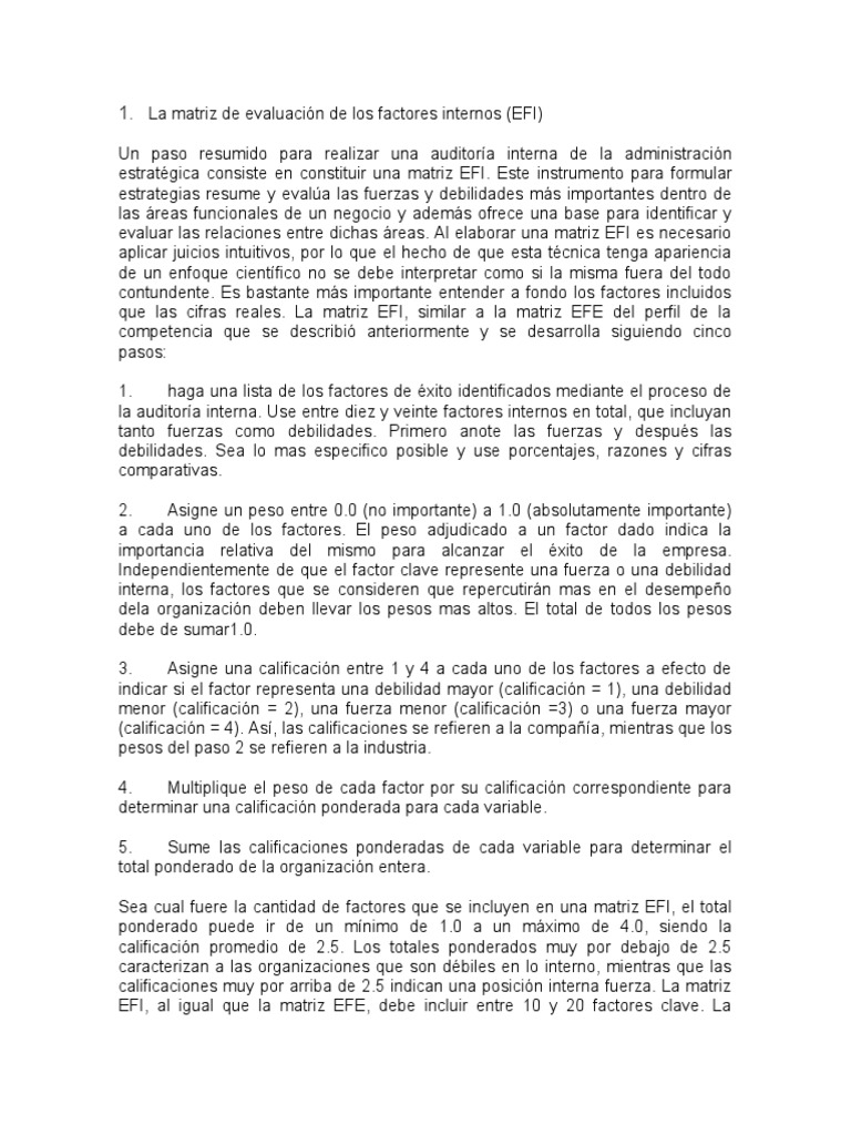 Matriz EFI y EFE | PDF | Matriz (Matemáticas) | Economias