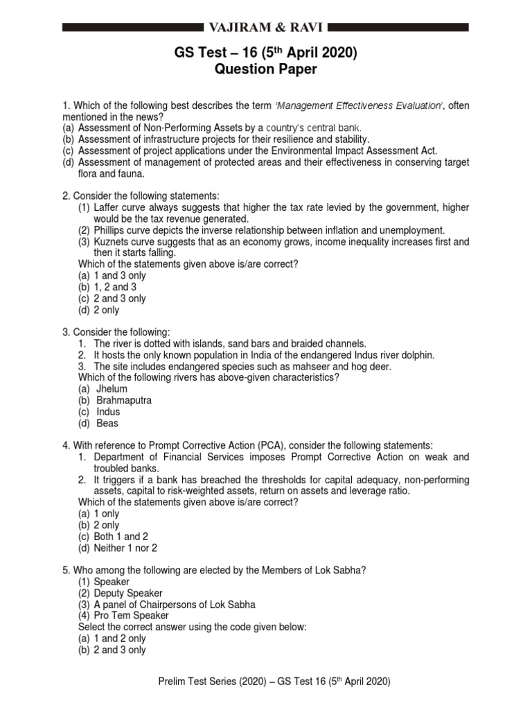 GS Test - 16 (5 April 2020) Question Paper: Management Effectiveness ...