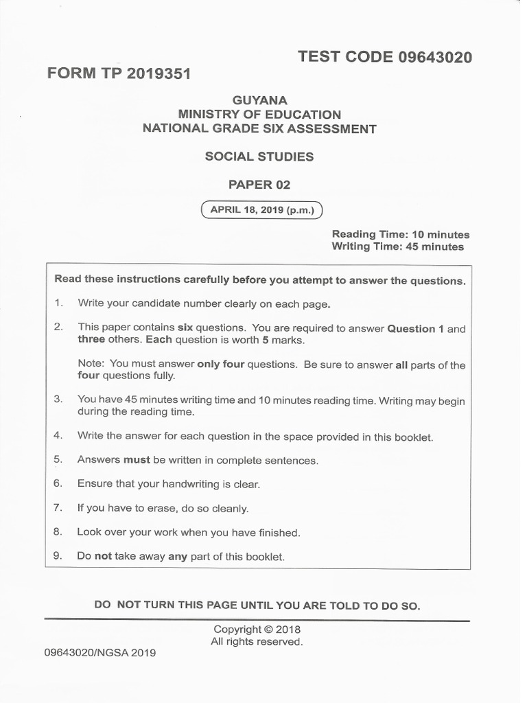 National Grade 6 Assessment - 2019 - Social Studies P2 | PDF