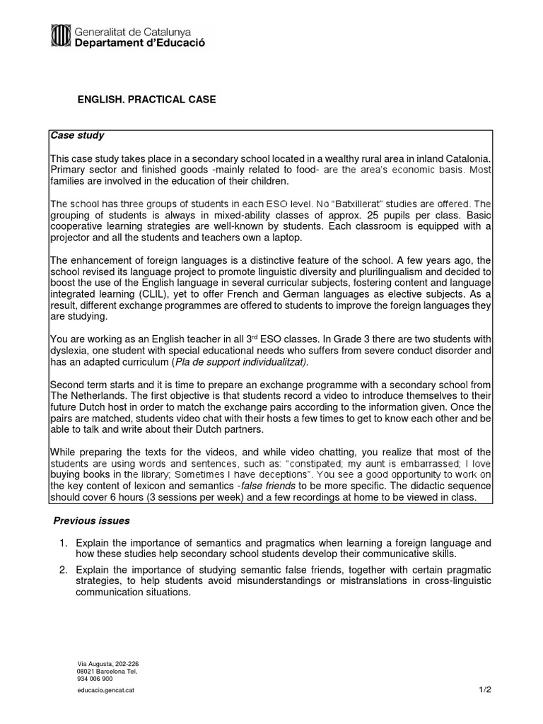 English. Practical Case | PDF | Schools | Curriculum