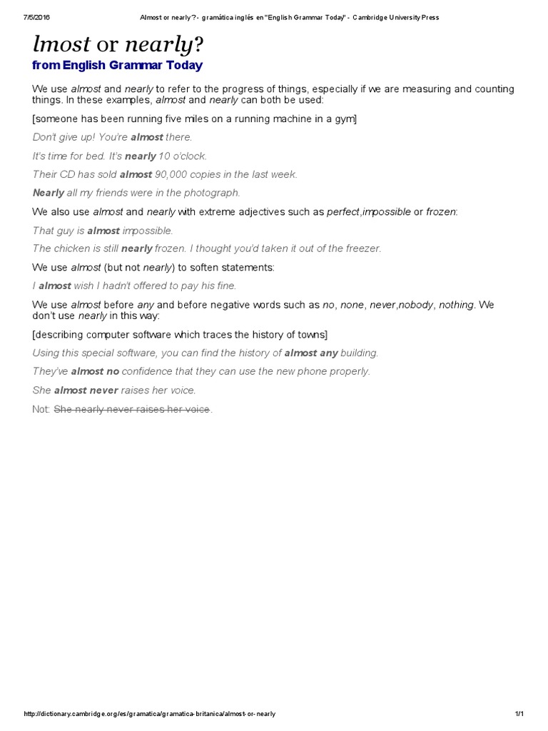 Almost or Nearly - Gramática Inglés en - English Grammar Today ...