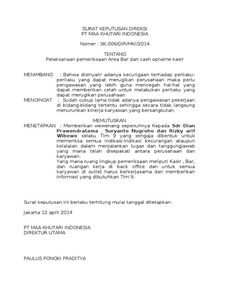 Surat Keputusan Direksi | PDF