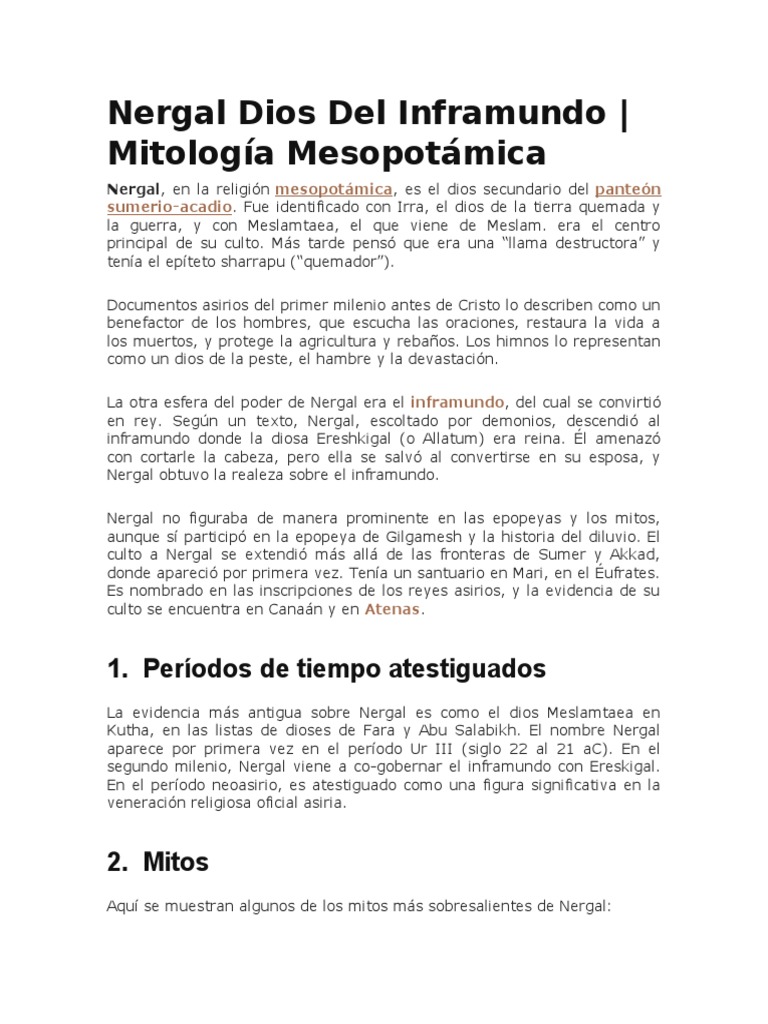 Nergal: Dios del Inframundo Mesopotámico | PDF | Religiones semíticas ...