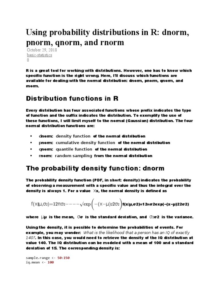 Using Probability Distributions in R: Dnorm, Pnorm, Qnorm, and Rnorm ...