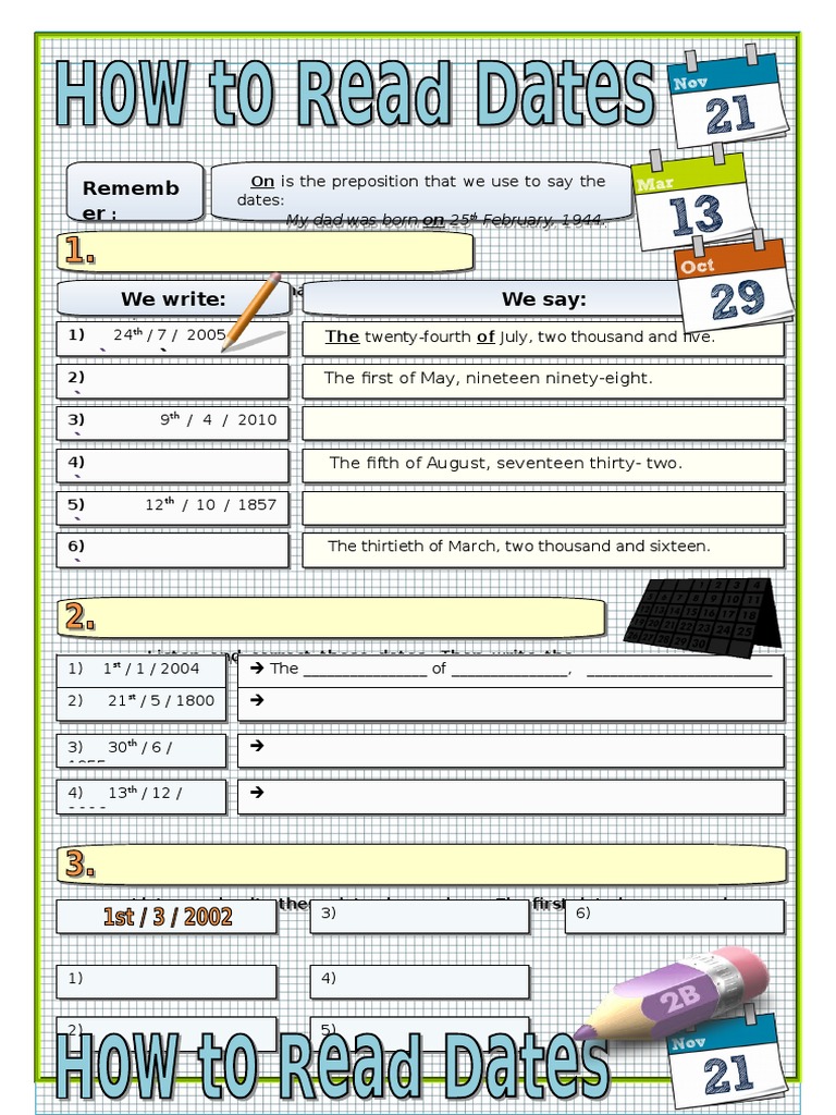 How To Read Dates Grammar Drills Information Gap Activities - 81542 ...