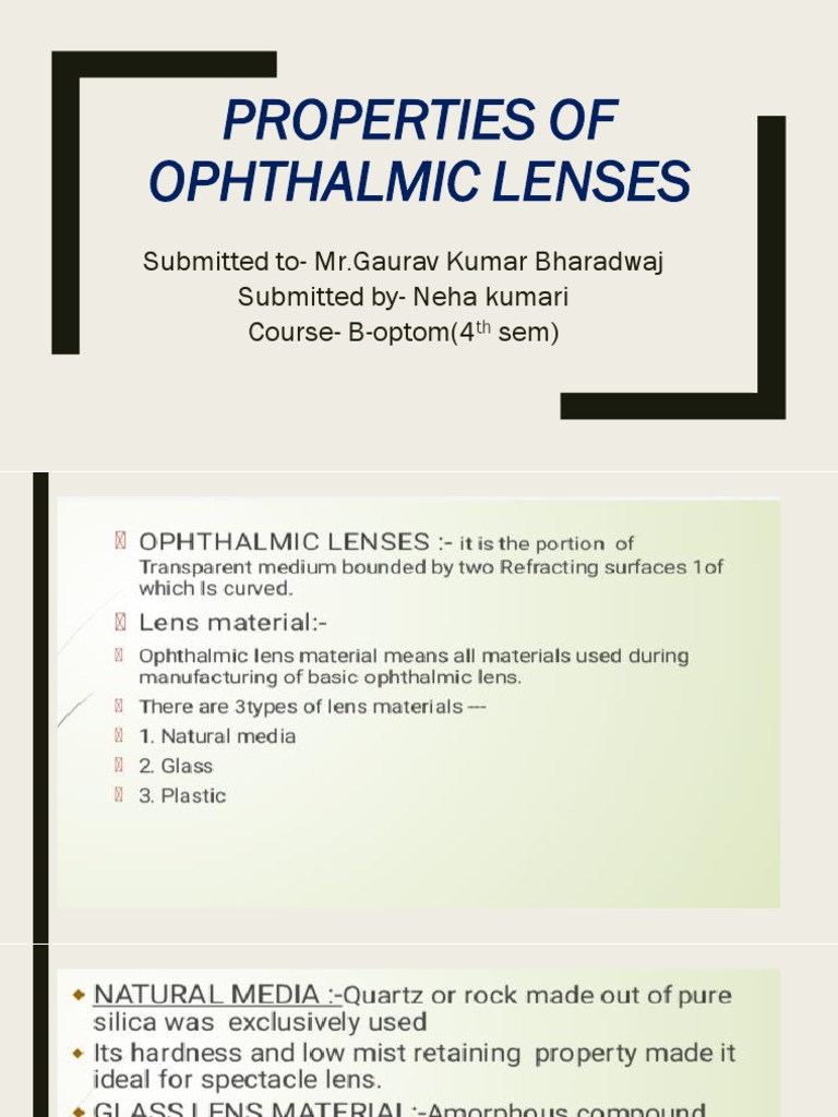 Properties of Ophthalmic Lenses | PDF