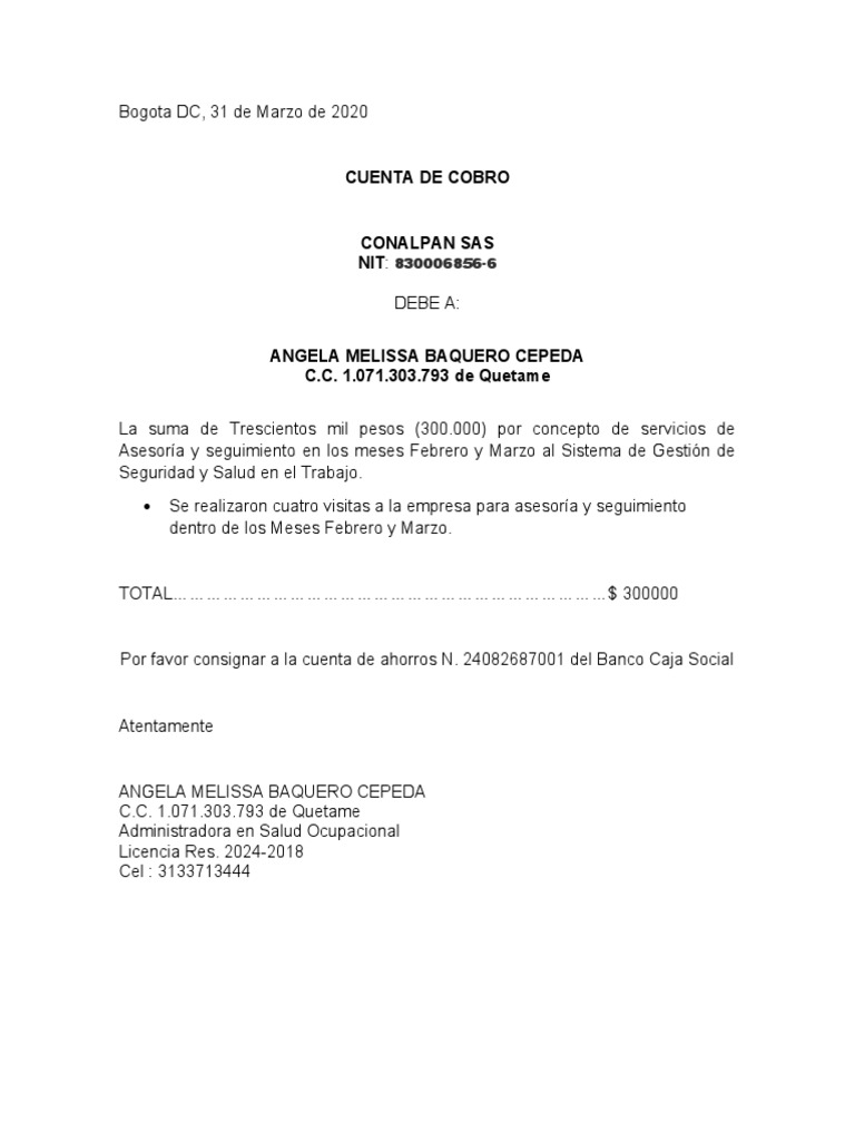 Formato Cuenta de Cobro | PDF