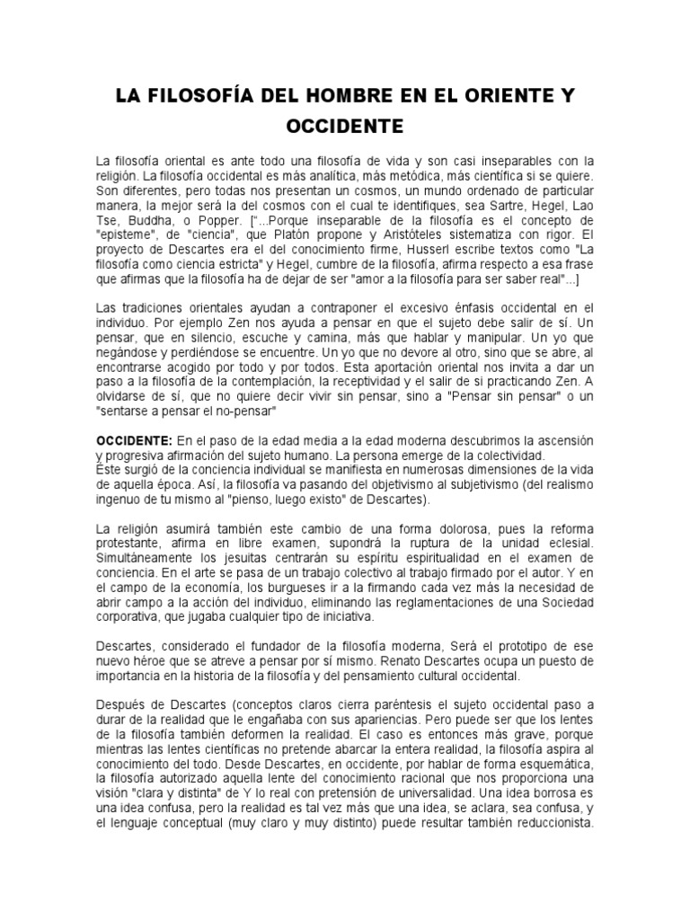 Filosofía del Hombre: Oriente y Occidente | PDF | Conciencia | Realidad