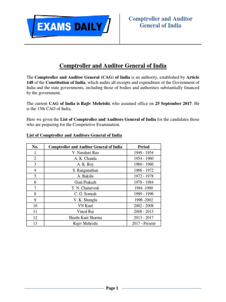 Comptroller and Auditor General of India | PDF