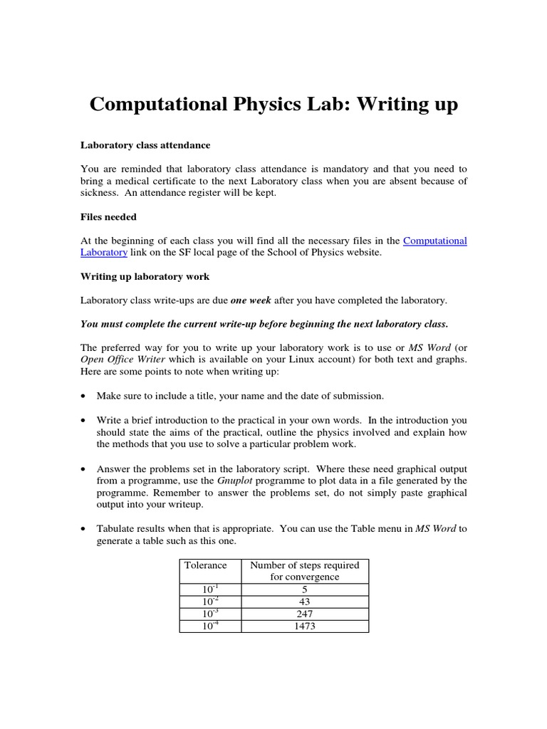 Computational Physics Lab: Writing Up: Laboratory Class Attendance ...