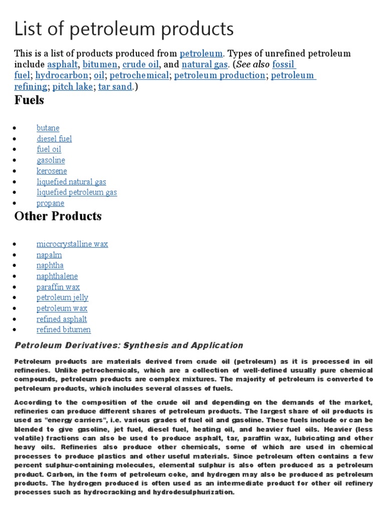 Comprehensive List of Petroleum Products | PDF | Oil Refinery | Petroleum