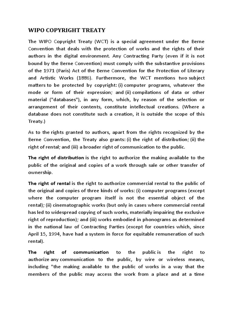 Wipo Copyright Treaty | PDF | Copyright | Treaty