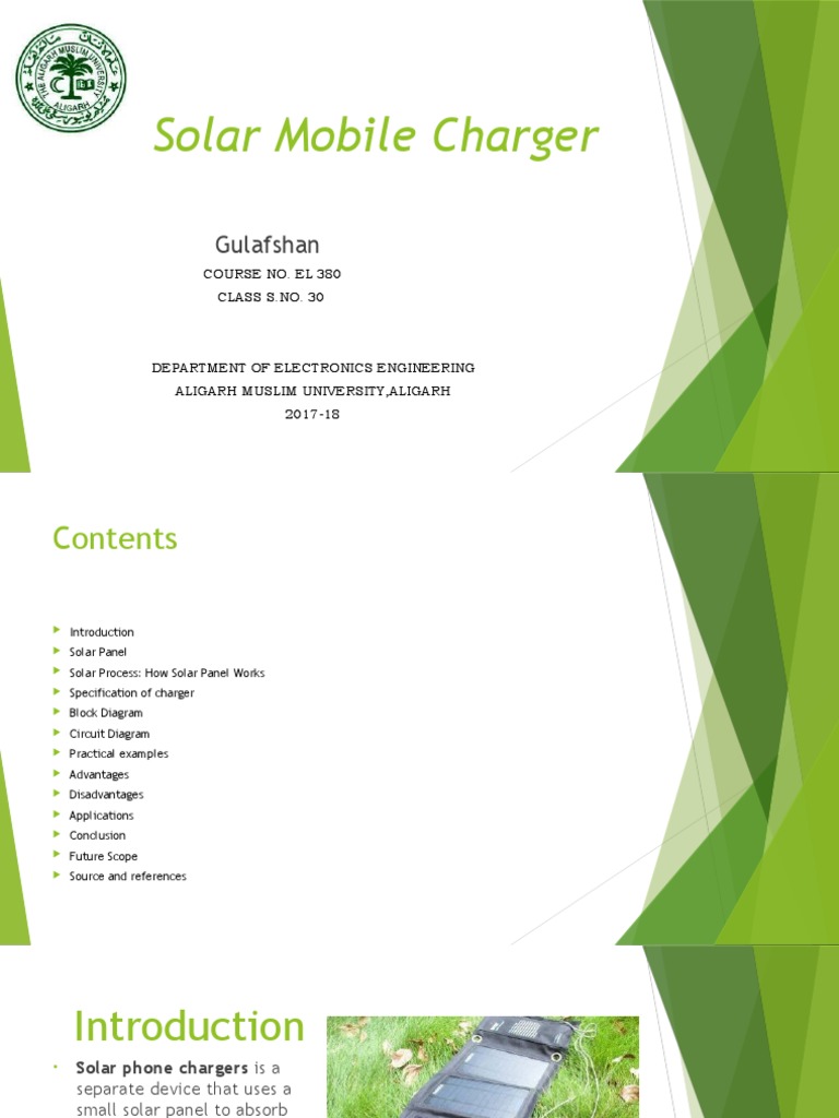 Solar Mobile Charger Project Overview | PDF | Solar Panel | Battery Charger