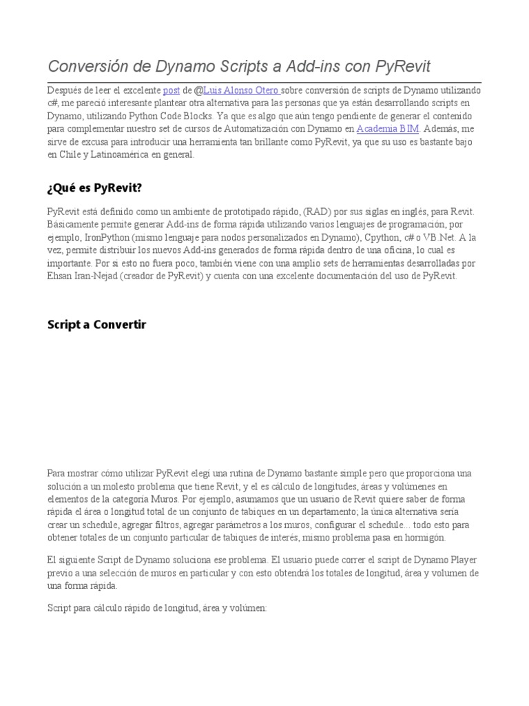 Conversión De Dynamo Scripts A Add Ins Con Pyrevit Pdf Autodesk