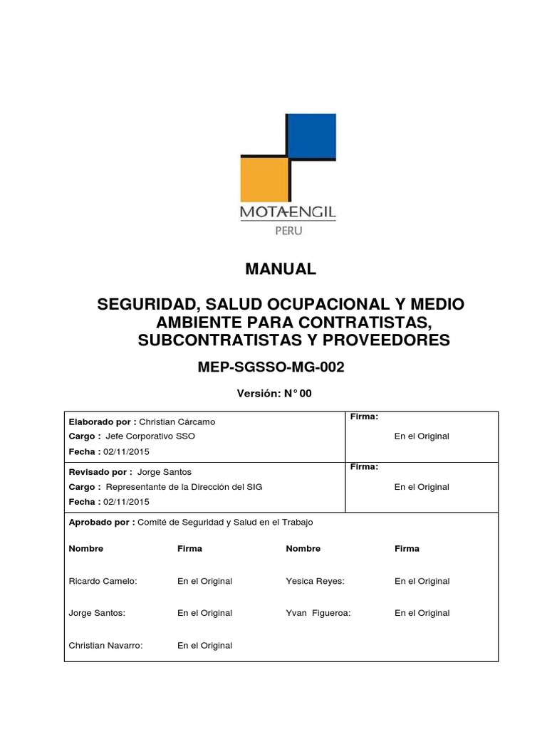 MEP-SGSSO-MG-002 Manual de SSOMA para Contratistas | PDF | Seguridad y salud ocupacional | Seguro