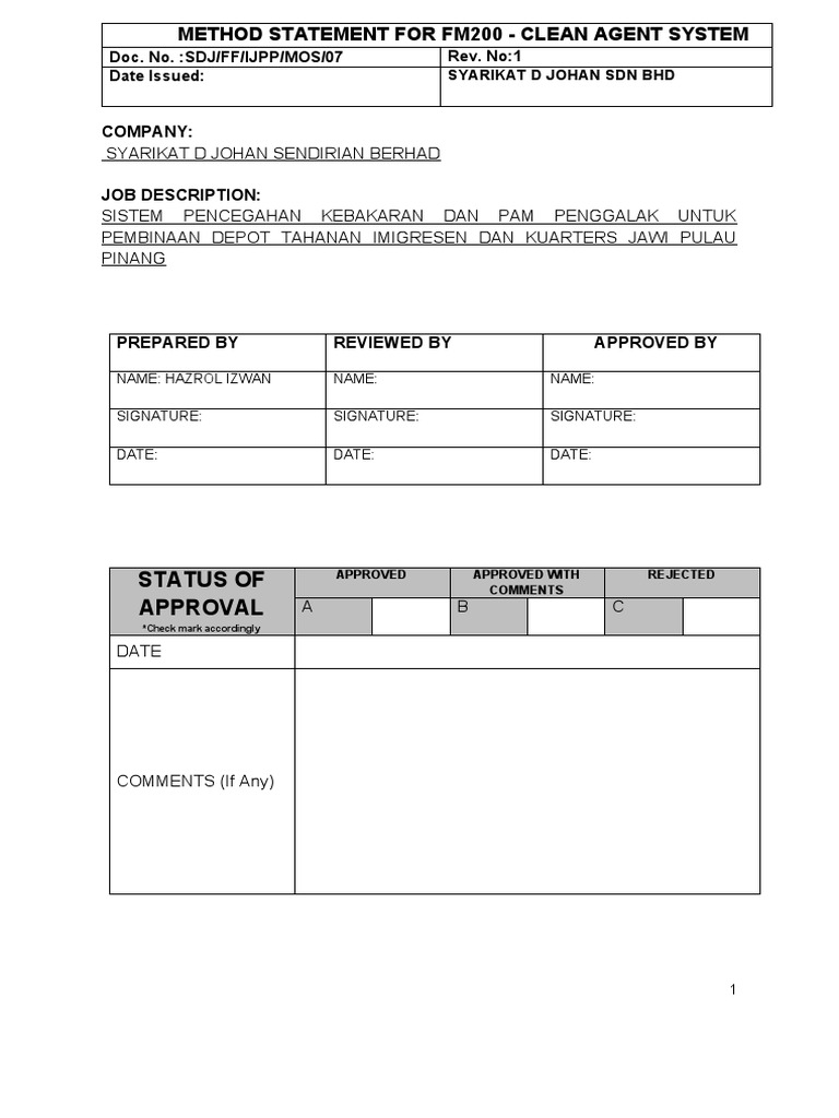 7 Method of Statement FF - FM 200 | PDF | Switch | Energy Technology