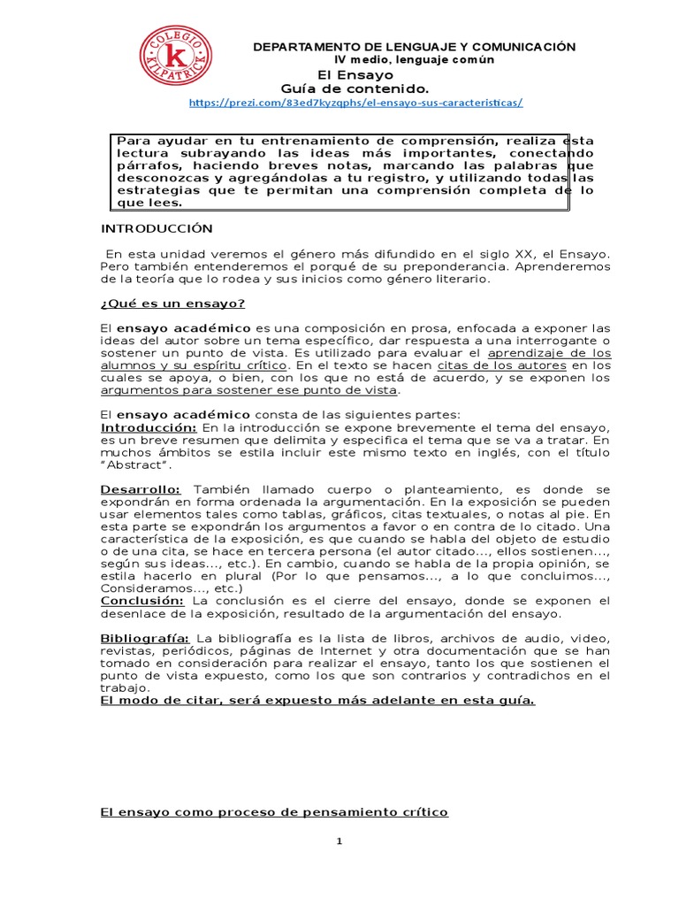 G Lenguaje Ensayo IV | PDF | Ensayos | Estilo apa