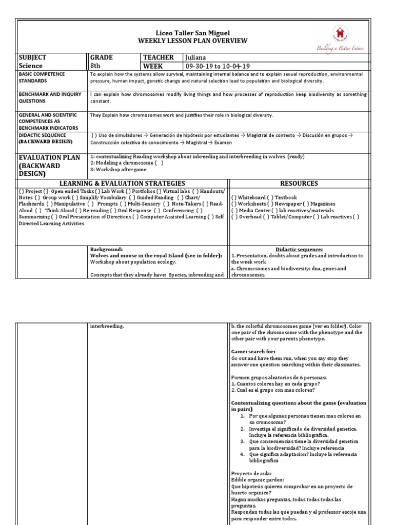 Class Plan - Chromosomes and Biodiversity | PDF | Biology ...