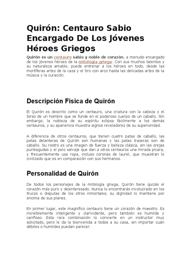Quiron | PDF | Mitología griega | Religión Griega Antigua