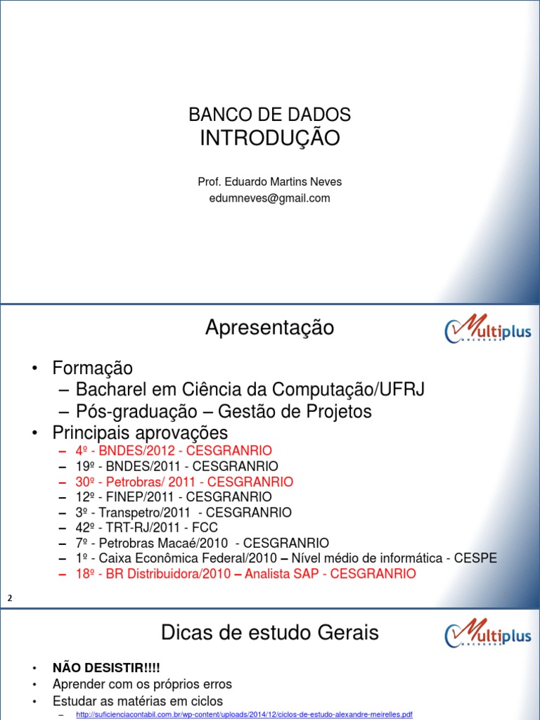 Aula 1 Banco de Dados Introduo - 3 | PDF | Modelo relacional | Bancos ...