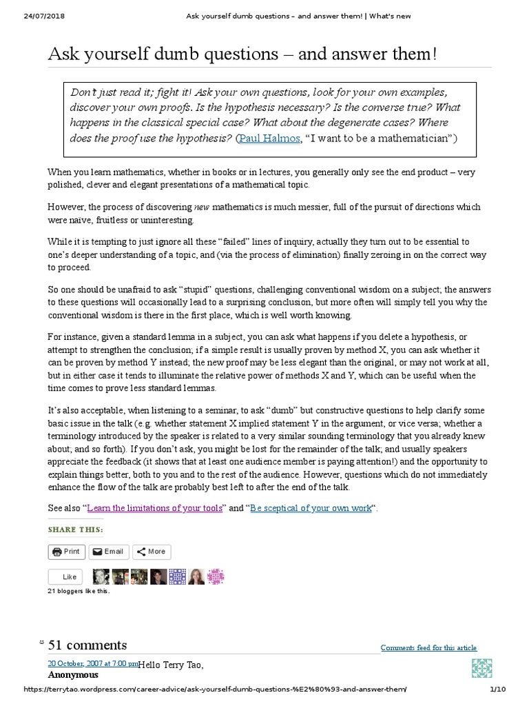 Embrace Stupid Questions in Math | PDF | Mathematical Proof | Hypothesis