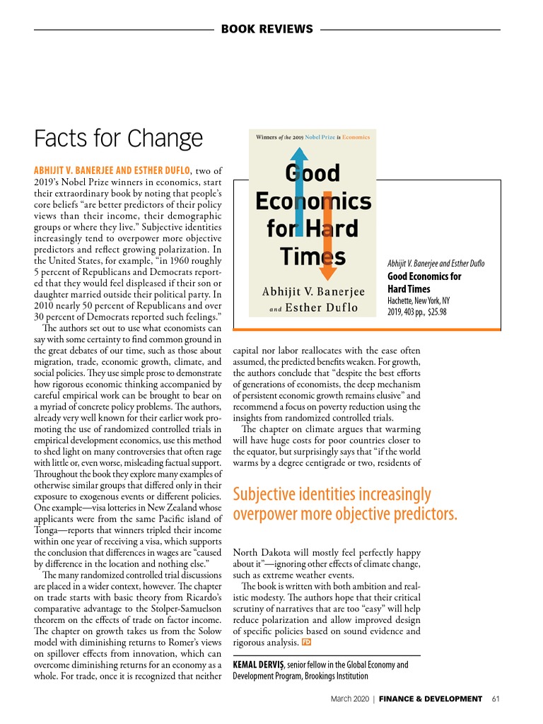 Book Review of Good Economics For Hard Times by Abhijit Banerjee and ...