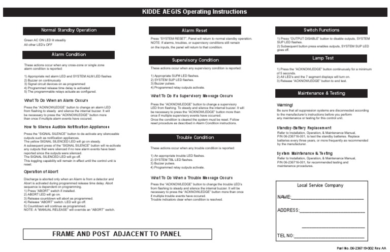 06-236719-002 - Kidde AEGIS Panel Operating Instruction - AB PDF | PDF ...