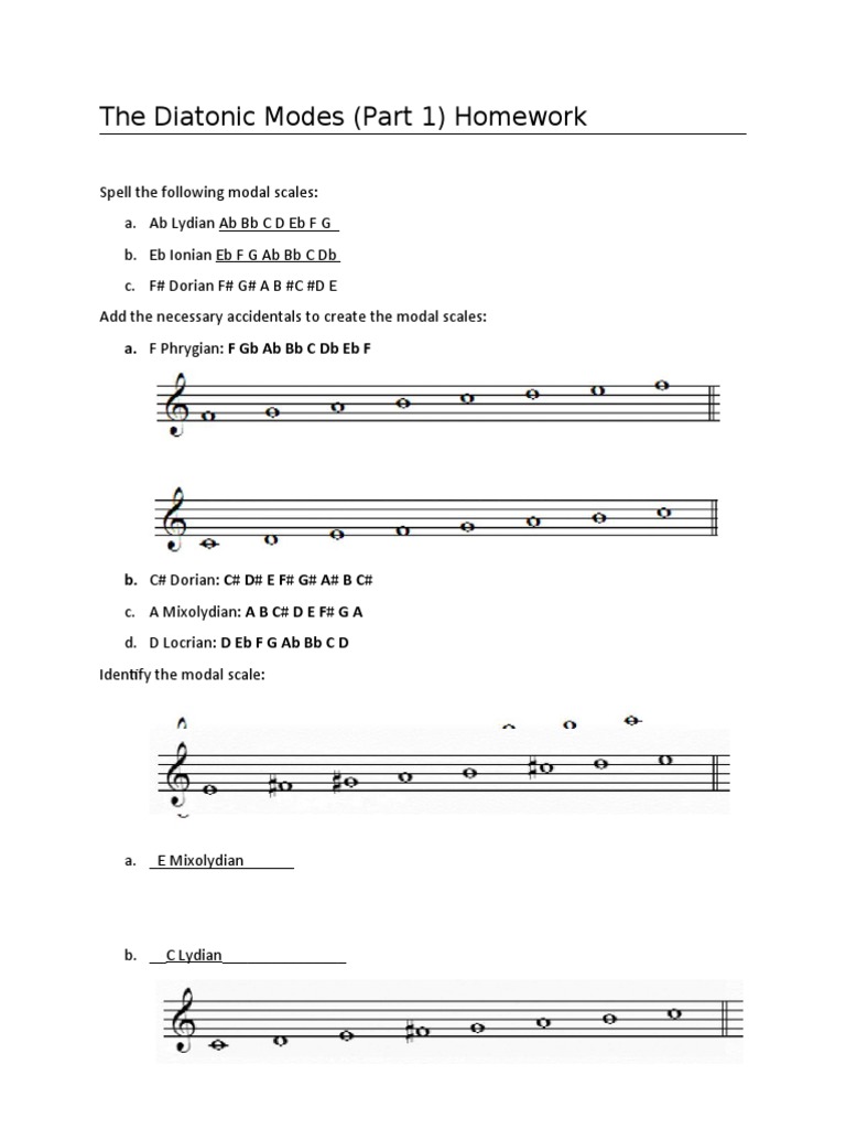 Diatonic Modes Homework Assignment | PDF