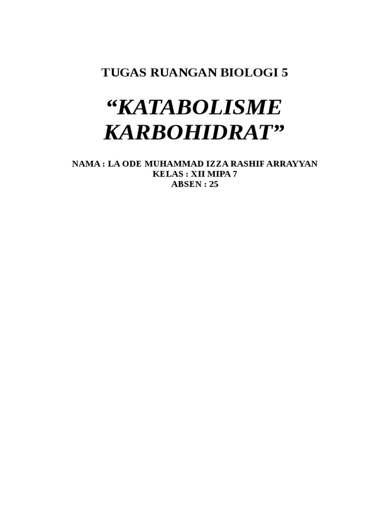 Tugas Bio 5 Izza Katabolisme Karbohidrat | PDF