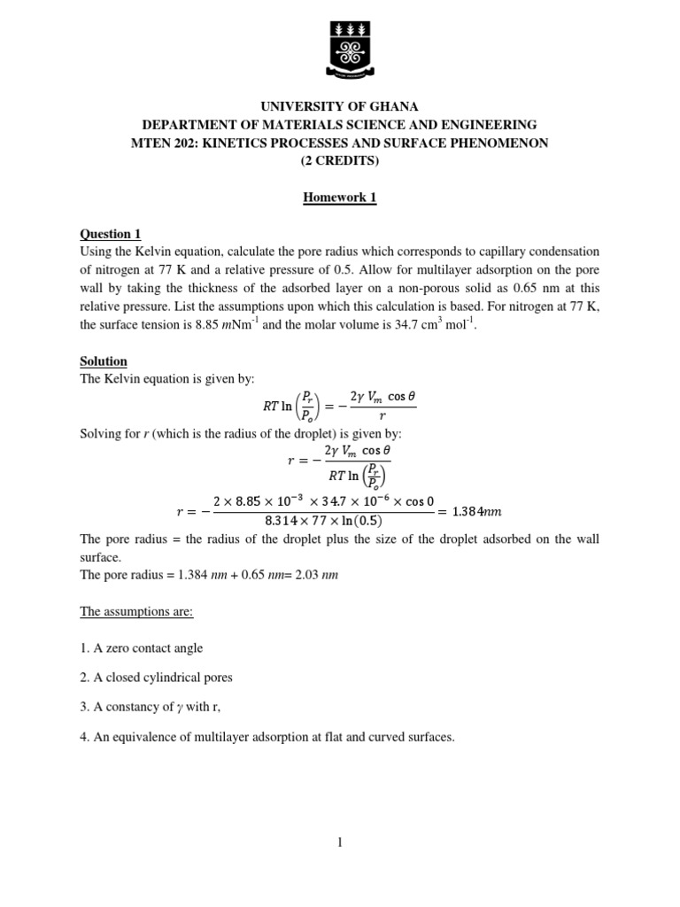 Assignment 1 Soln PDF | PDF | Surface Science | Adsorption