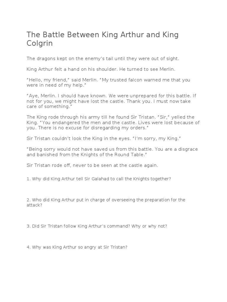The Battle Between King Arthur and King Colgrin | PDF