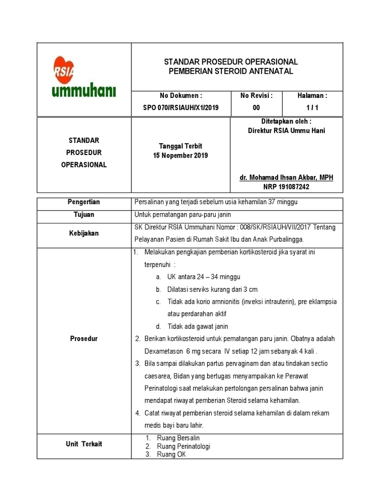 Spo Pemberian Steroid Antenatal PDF | PDF
