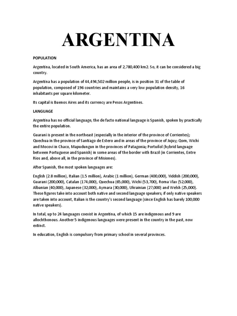 An Overview of Argentina: Population, Languages, Religions, and Economy ...